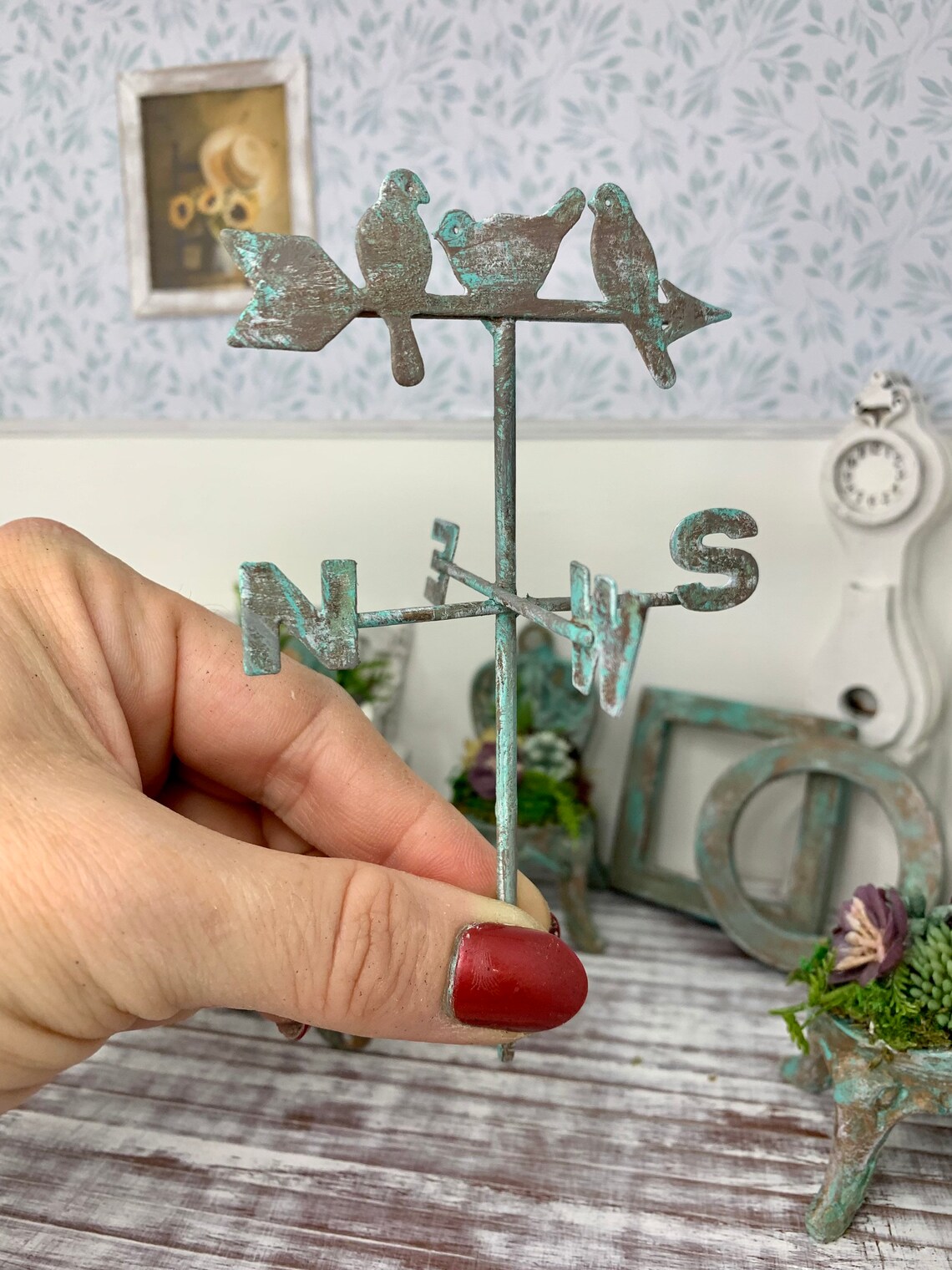 Miniature Dollhouse Aged Patina Weather Vane, Miniature Garden ...