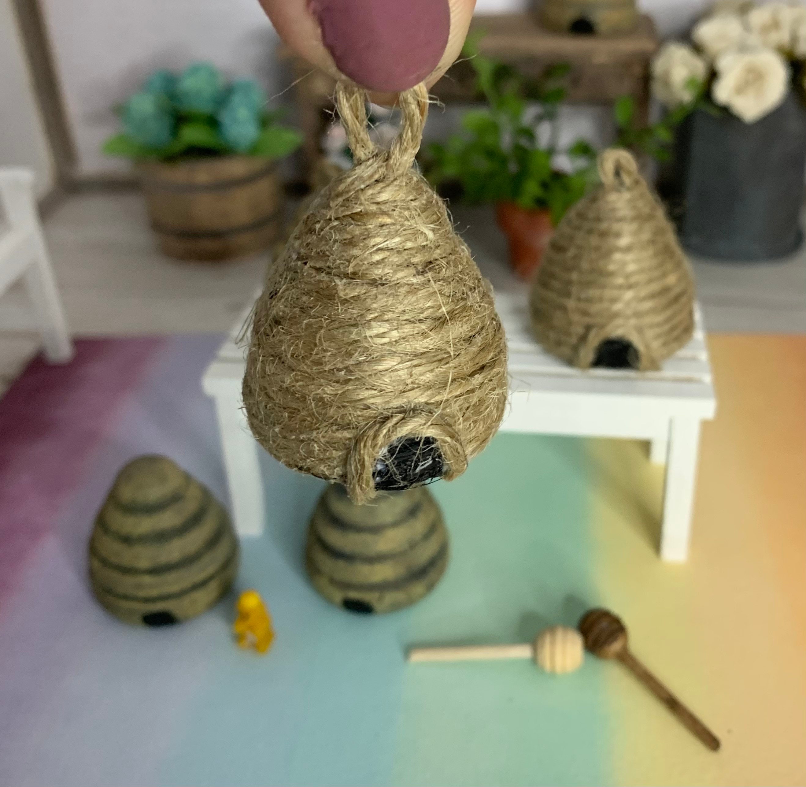 Miniature Dollhouse bee skep scale 1:12 miniature bee hive | Etsy