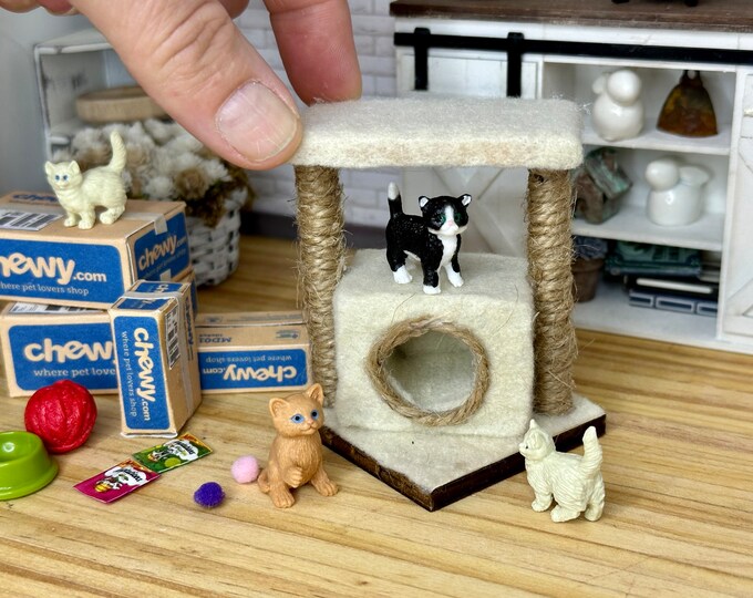 Miniature Dollhouse Cat Tower, Mini Cat Condo, Miniature Pet ...
