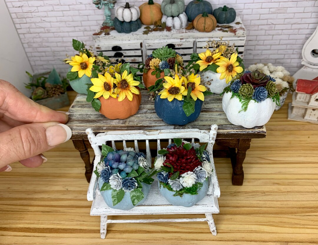 Miniature Dollhouse Floral Pumpkins Centerpieces, Fall Decoration ...
