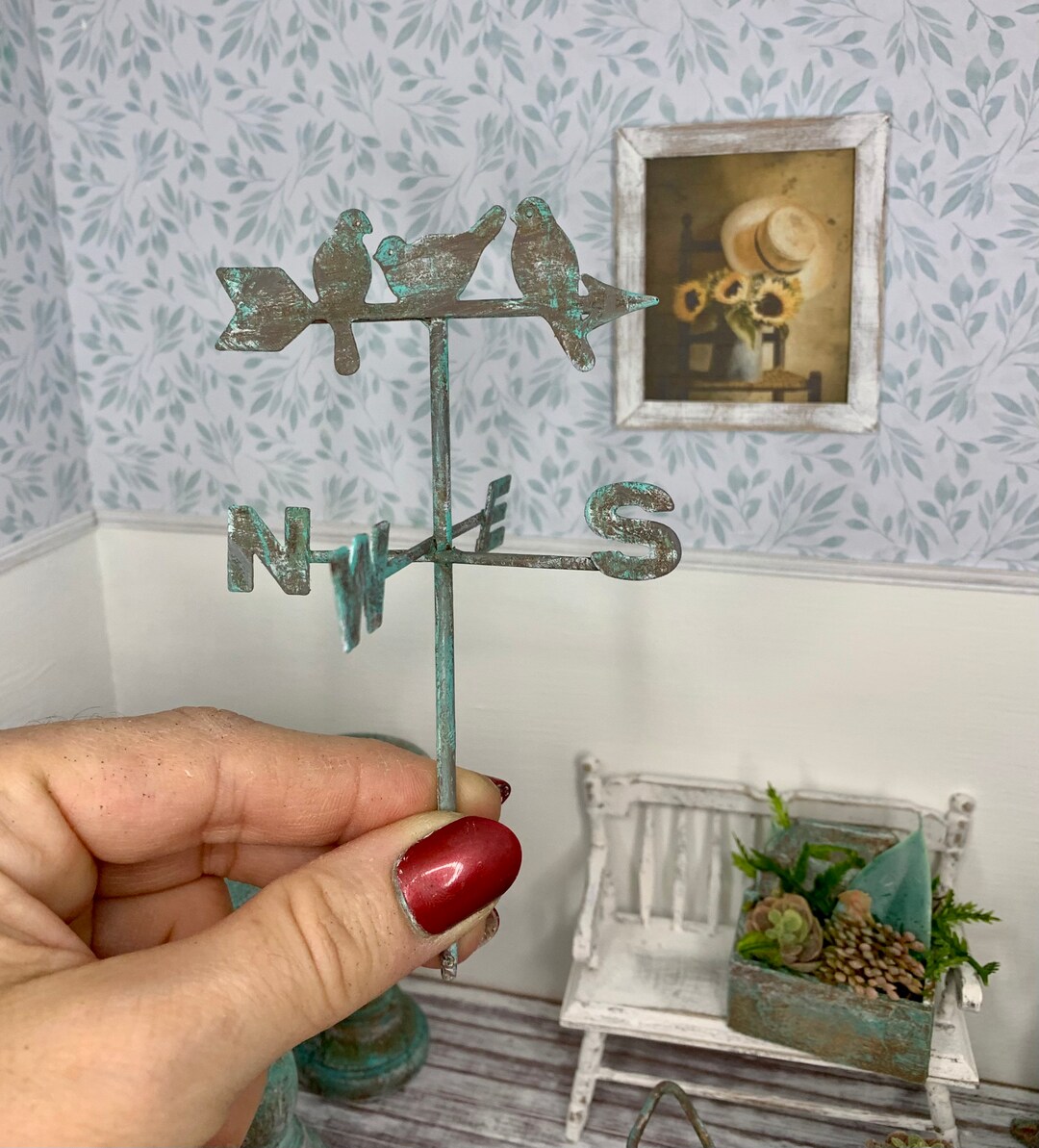 Miniature Dollhouse Aged Patina Weather Vane, Miniature Garden ...