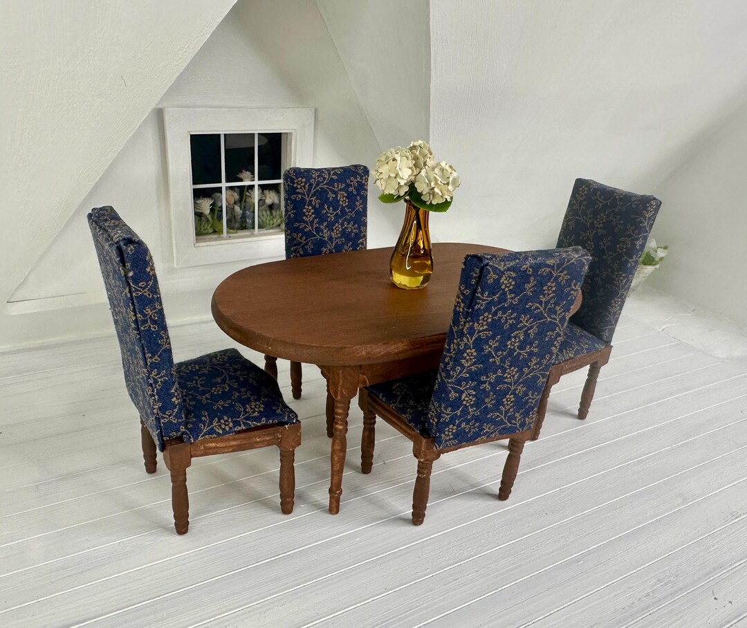 Miniature Dollhouse Dining Table Set, Set of 5 Including 1 Table and 4 ...