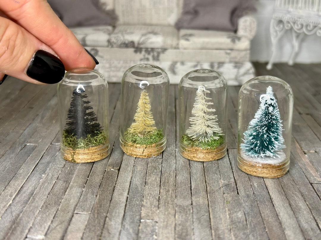 Miniature Dollhouse Glass Cloche With Evergree Trees, Christmas Tree ...