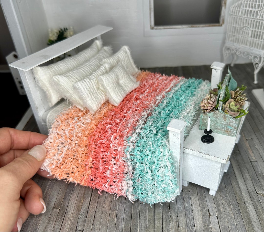 Miniature Dollhouse Knitted Blanket, Cotton Knit, See You at Sunset - Etsy
