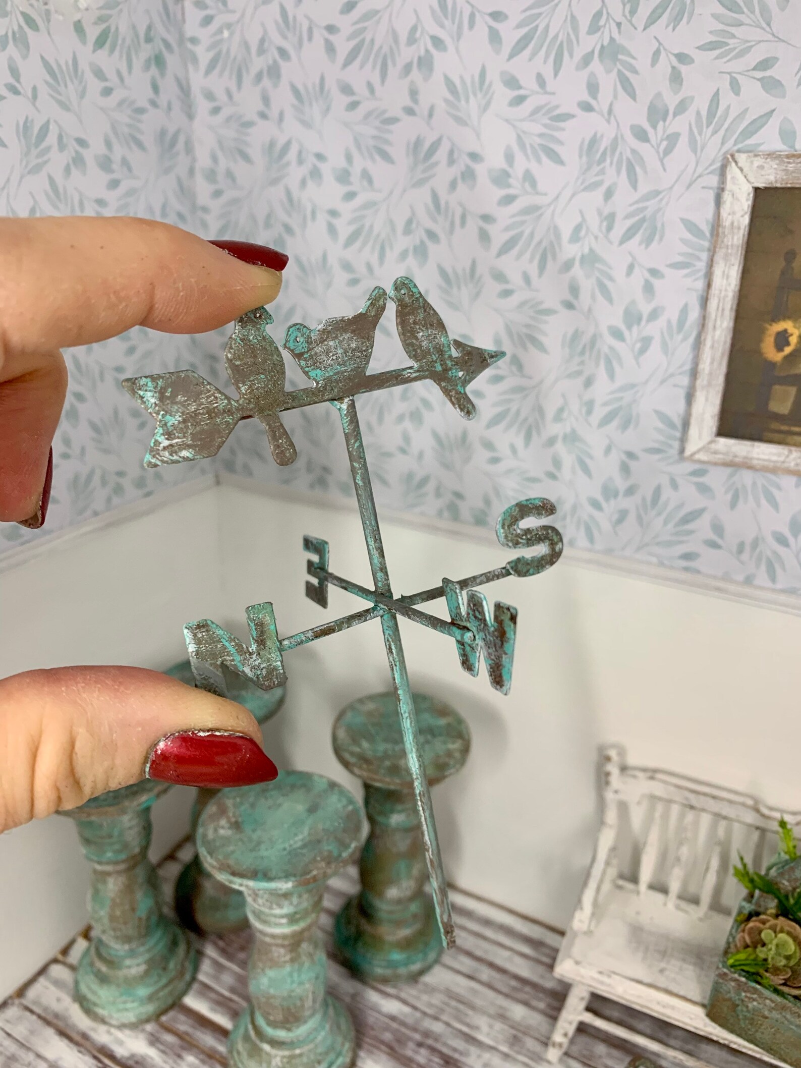 Miniature Dollhouse Aged Patina Weather Vane, Miniature Garden ...