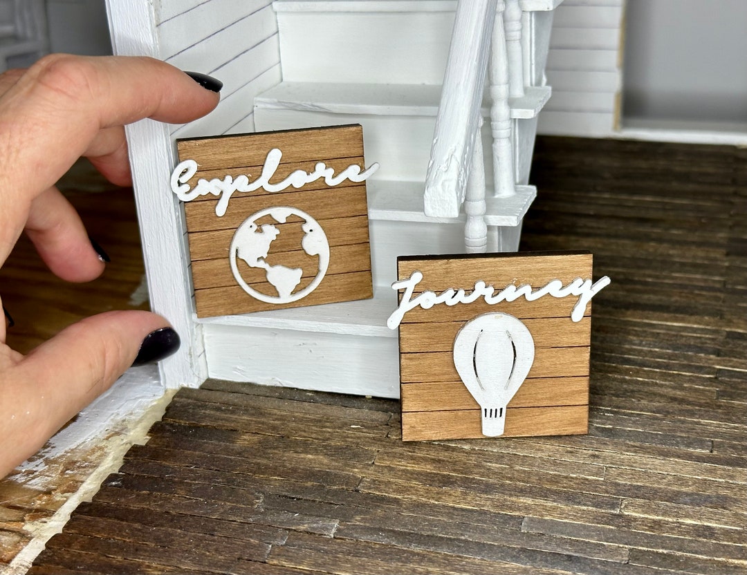 Miniature Dollhouse Signs, Explore or Journey Planked Signs, Mini Home ...