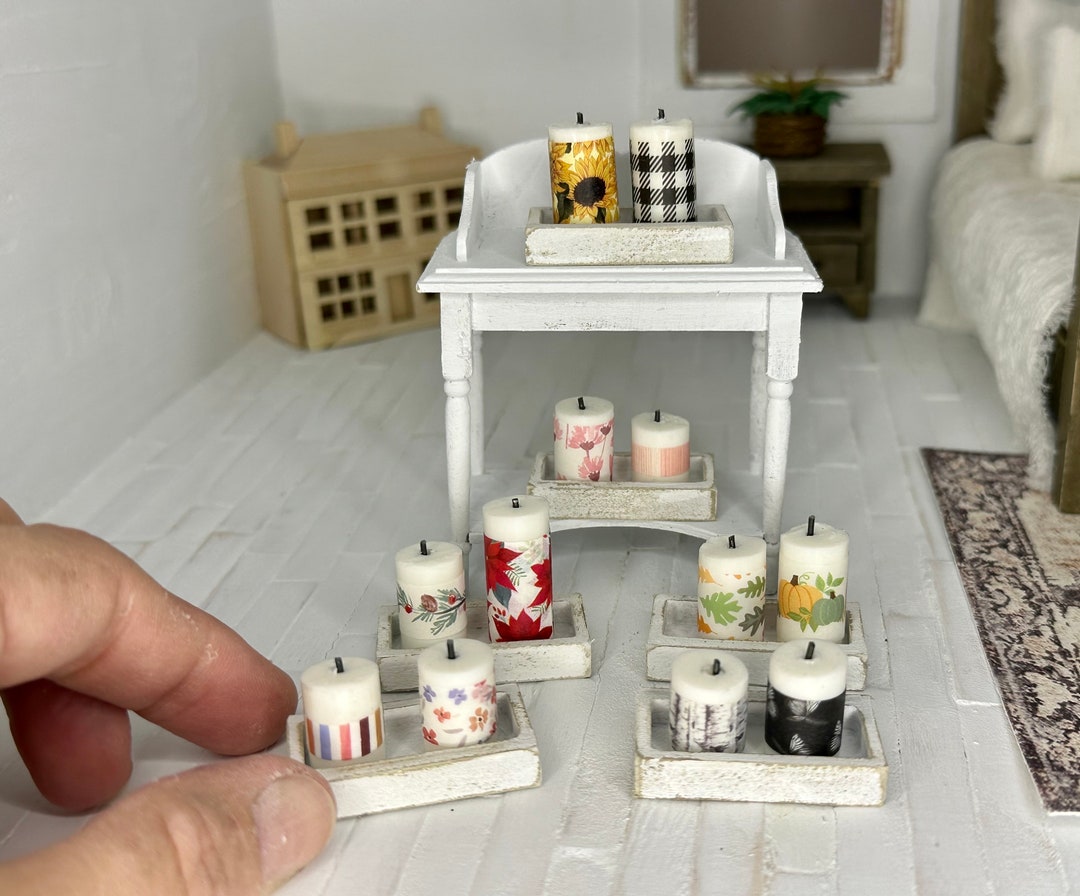 Miniature Dollhouse Candle and Tray Set of 3, Including 2 Candles and 1 ...
