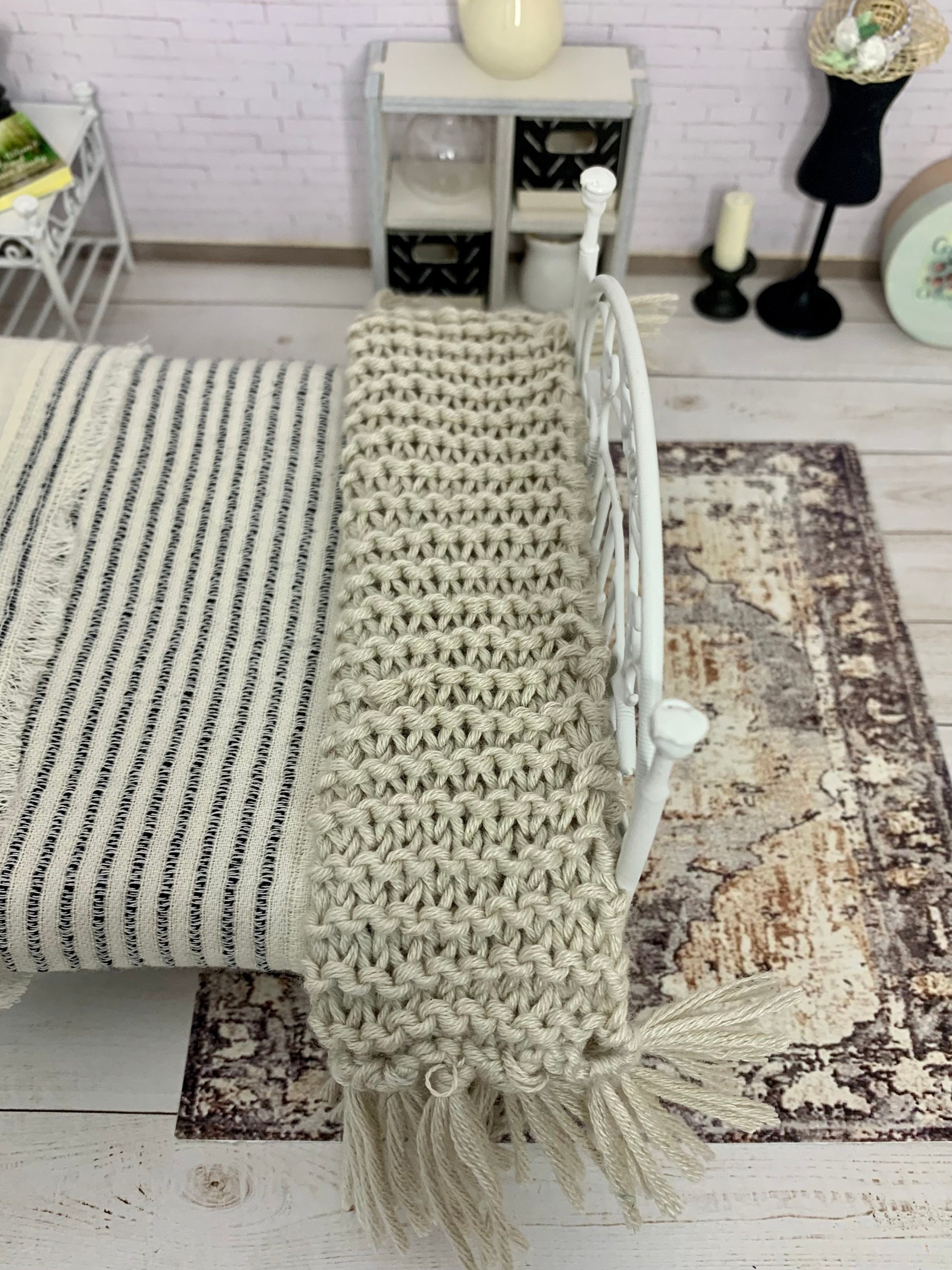 Miniature Dollhouse Knitted Blankets With Fringe Scale 1:12 | Etsy