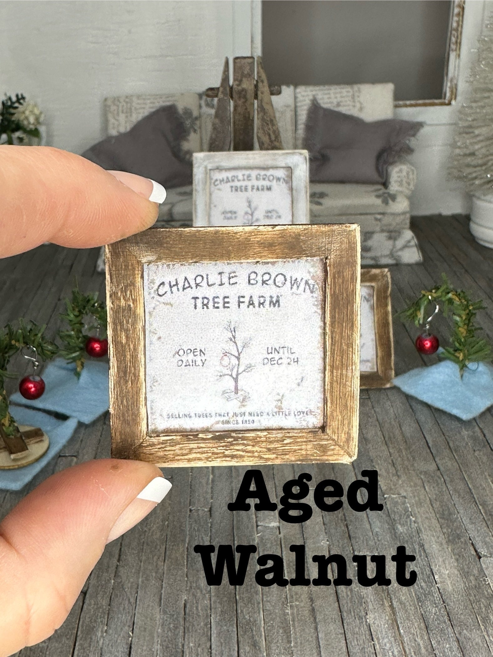 Miniature Dollhouse Charlie Brown Trees and Framed Charlie Brown Tree ...