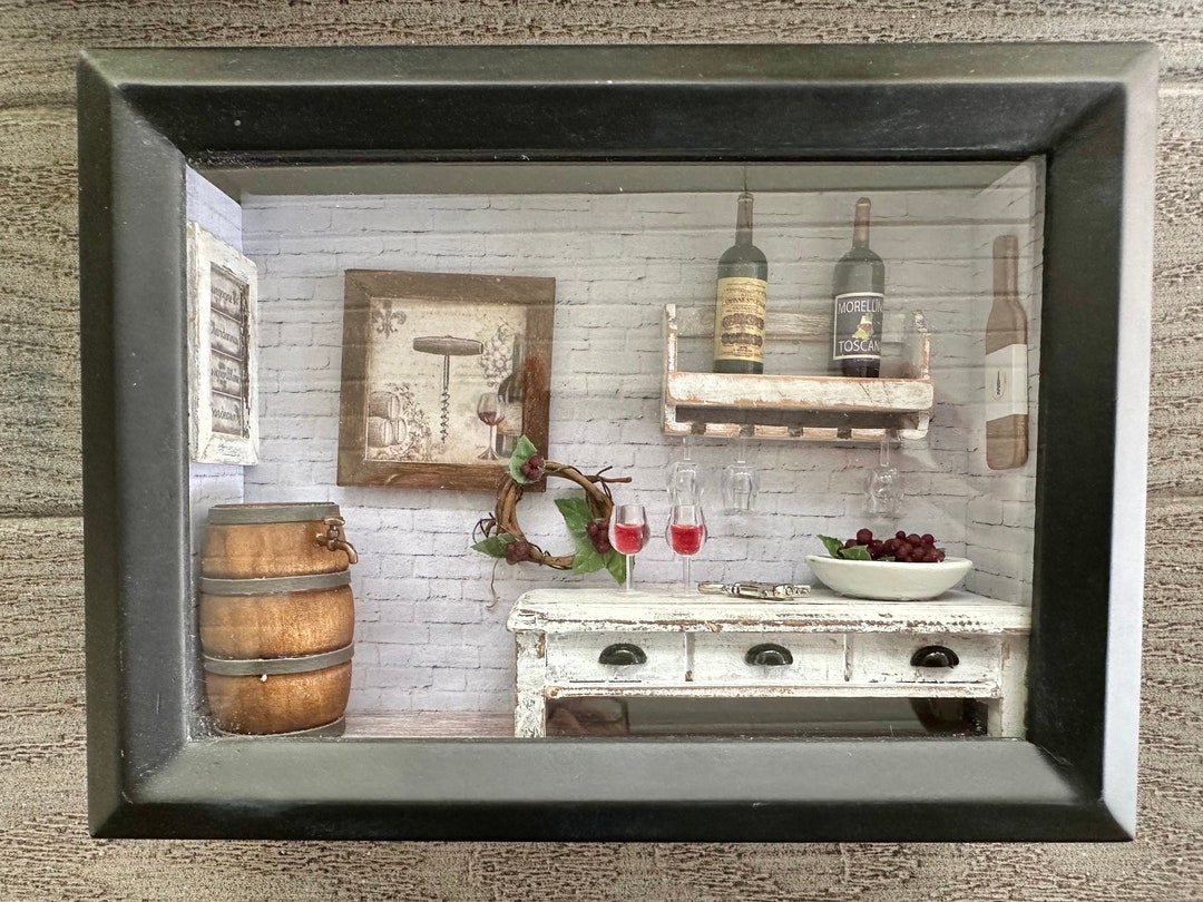 Miniature WINE Display Shadow Box, Mini Wine Diorama Room Box, Mini ...