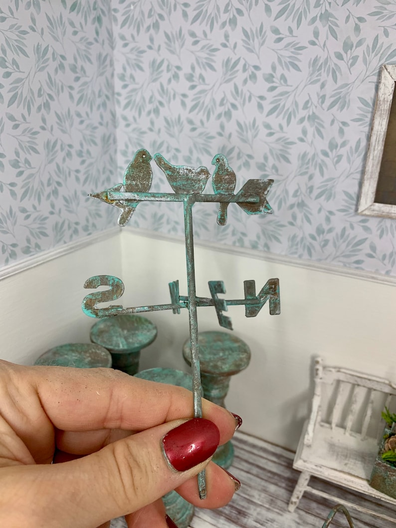Miniature Dollhouse Aged Patina Weather Vane, Miniature Garden ...