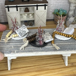 Miniature Dollhouse Home Decor Accessories, Wicker Tray, Glass Diffuser ...