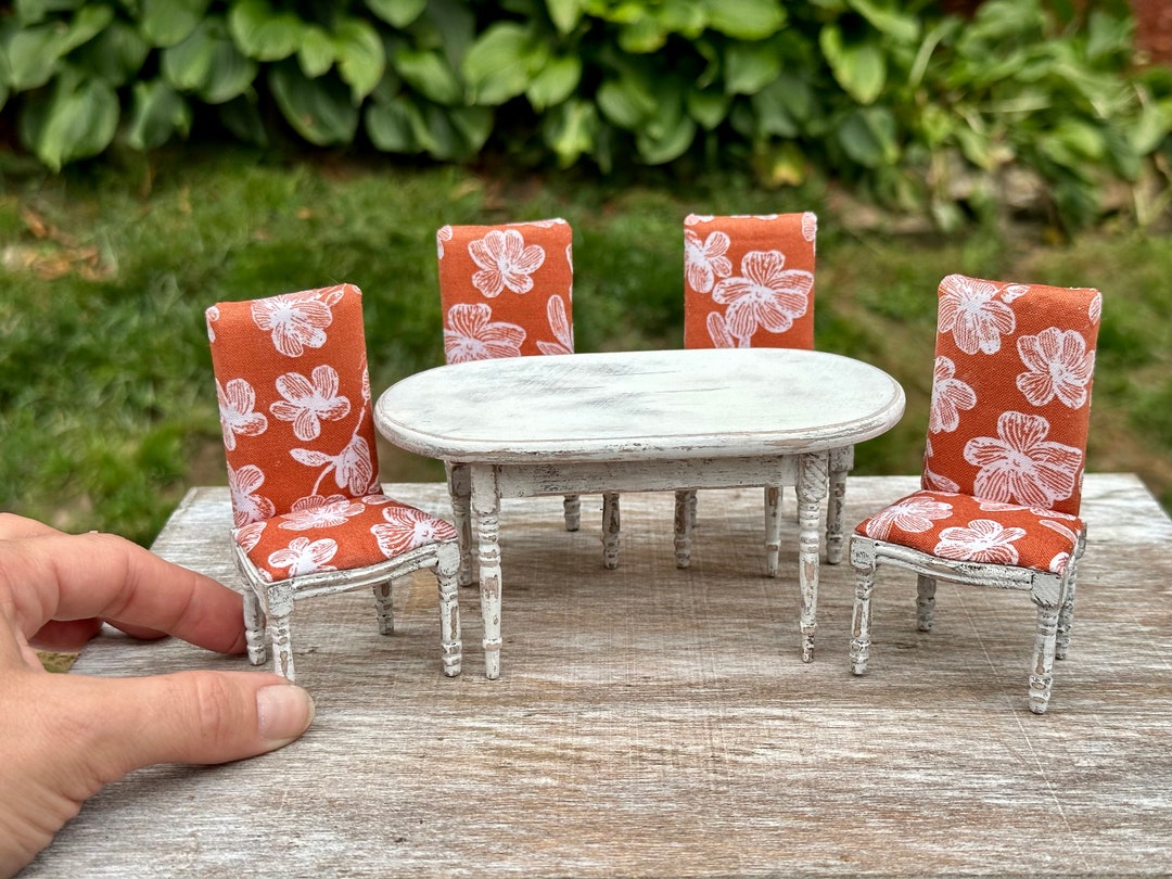 Miniature Dollhouse Dining Table Set of 5, 1 Table and 4 Chairs ...