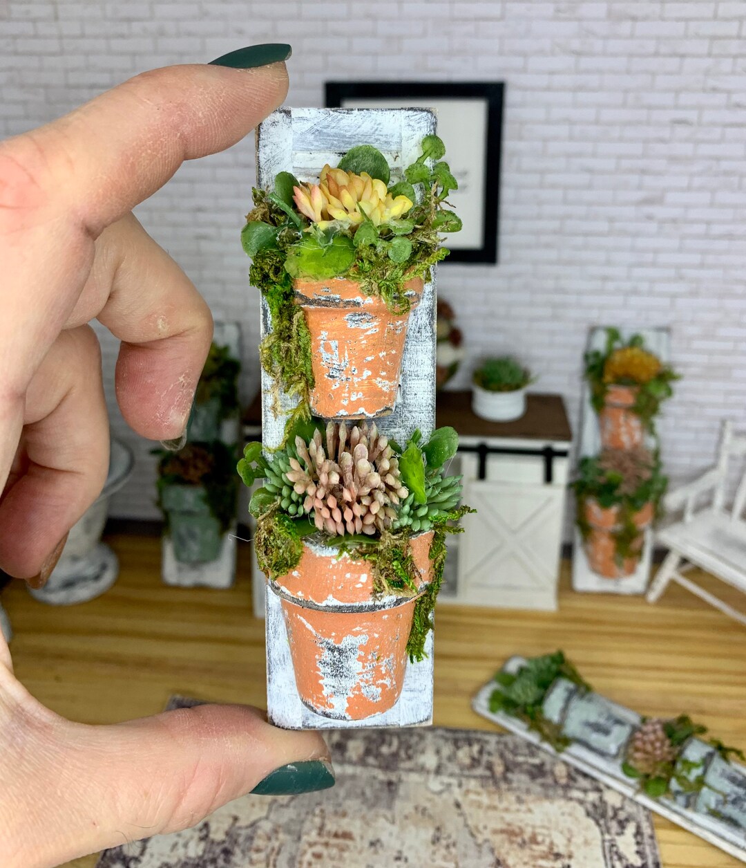 Miniature Dollhouse Decorated Shutters With Planters and Flowers ...