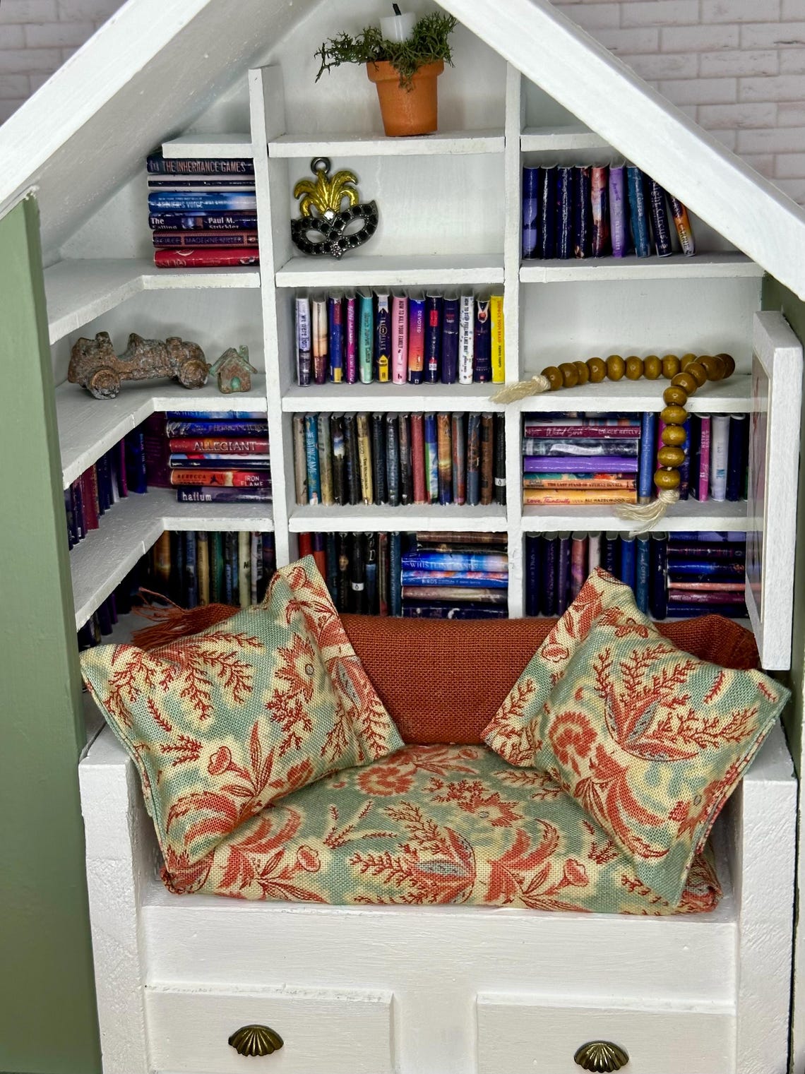 Miniature House Shaped Book Nook, Moss and Coral Color Themed ...