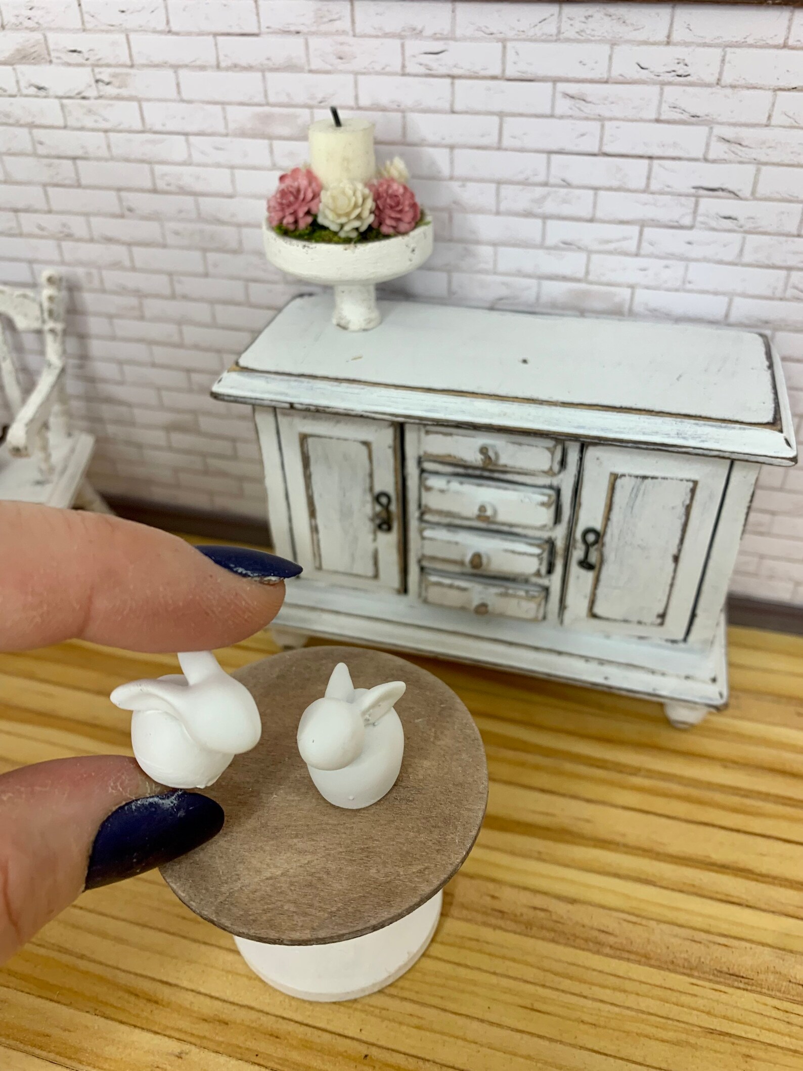 Miniature Dollhouse Bunny Rabbits Set of Two Gray Rose Gold - Etsy