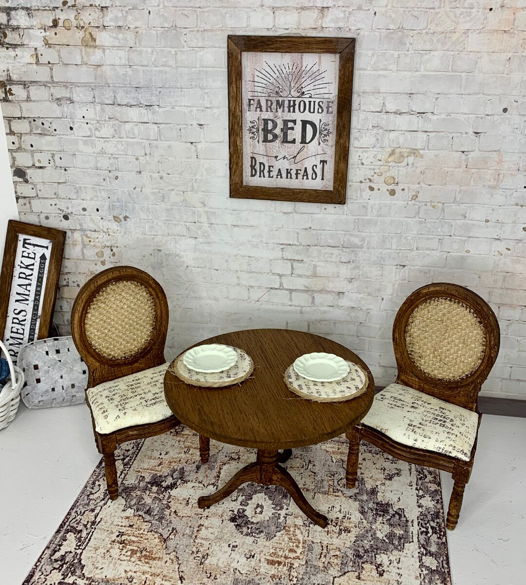 Miniature 5 Piece Dining Table Set, 1:12, Includes Table, 2 Chairs, and ...