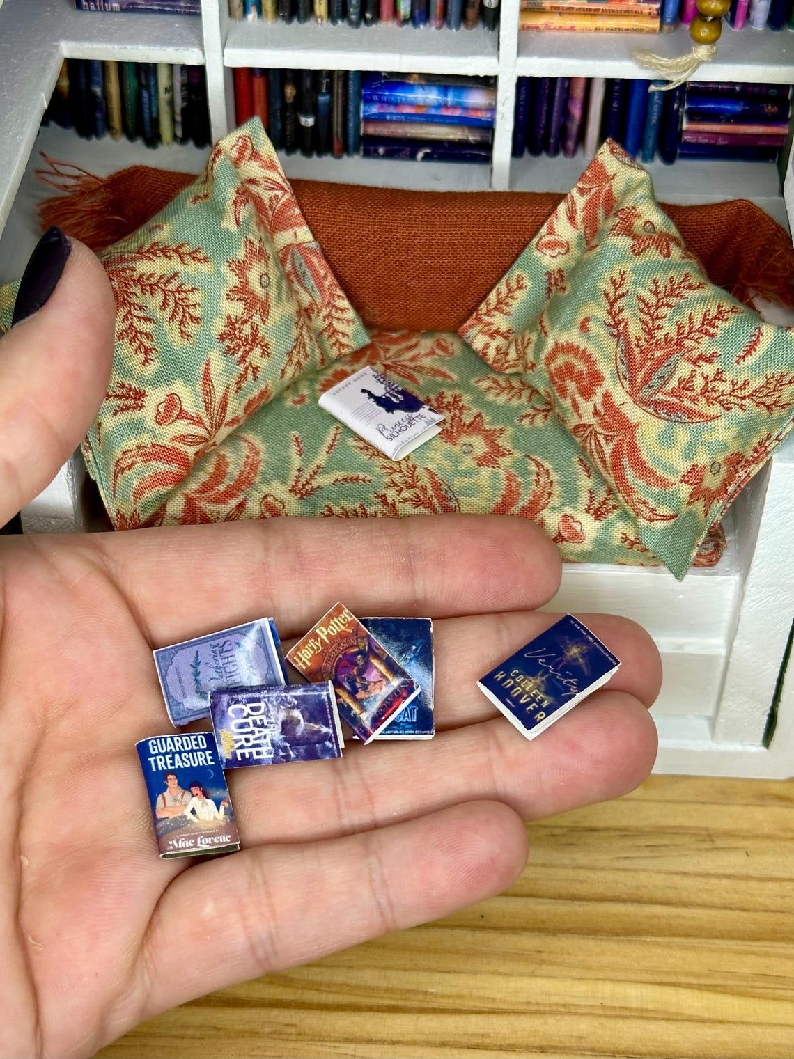 Miniature House Shaped Book Nook, Moss and Coral Color Themed ...