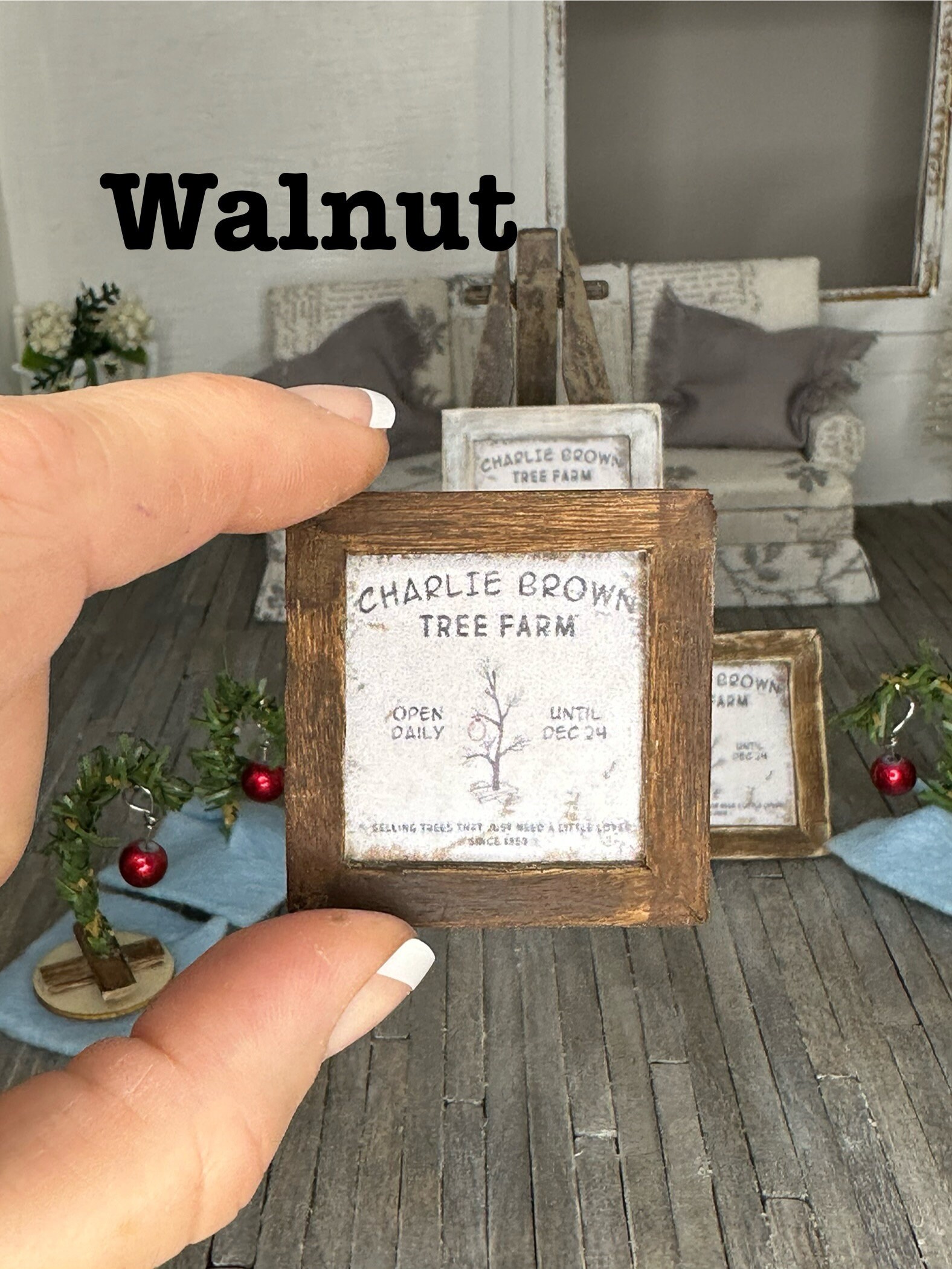 Miniature Dollhouse Charlie Brown Trees and Framed Charlie Brown Tree ...