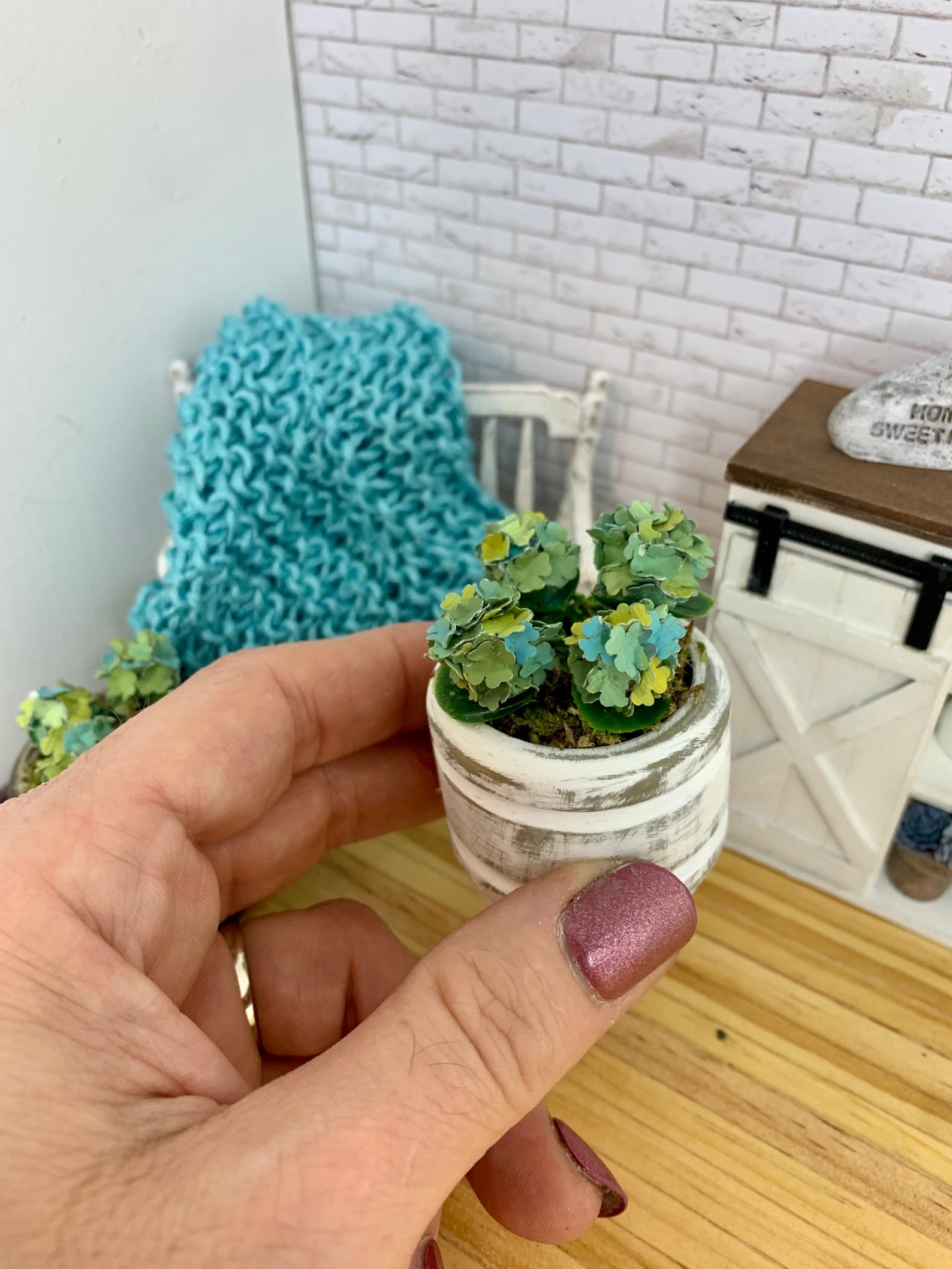 Miniature Dollhouse Aqua Blue/green Hydrangeas, Miniature Flowers ...