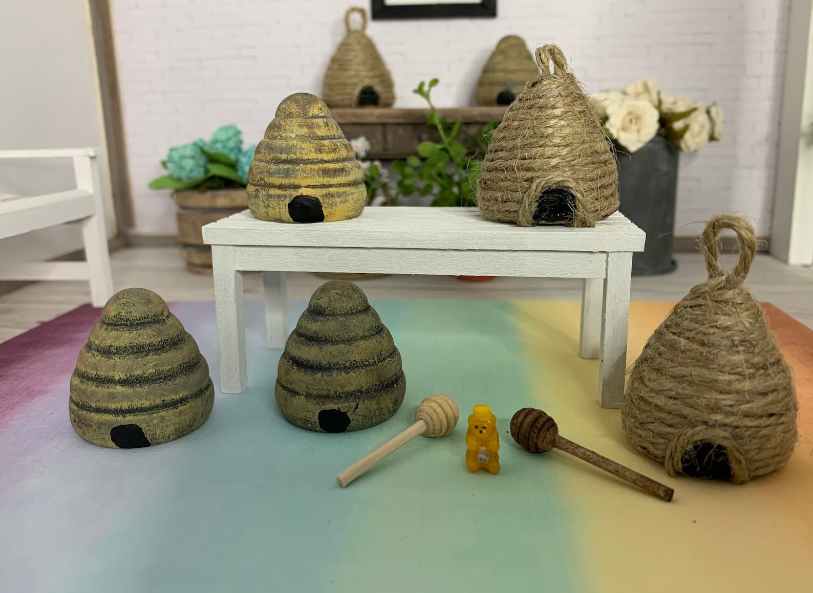 Miniature Dollhouse bee skep scale 1:12 miniature bee hive | Etsy