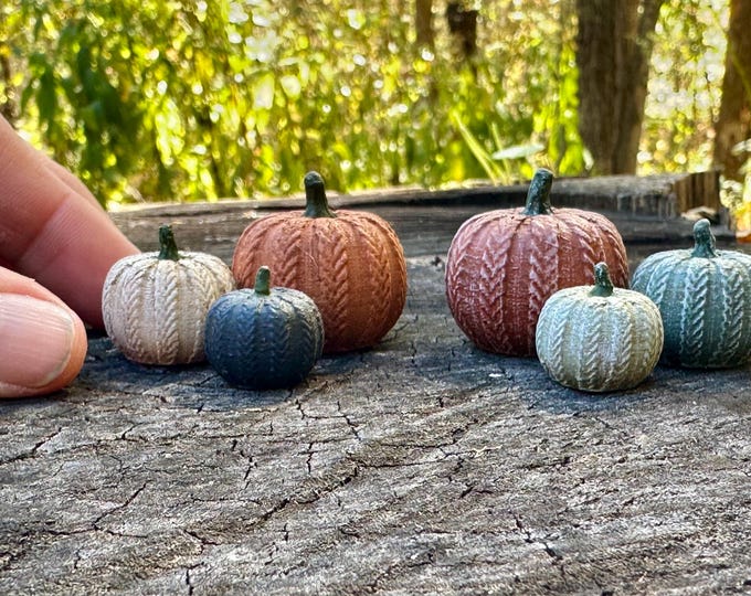Miniature Dollhouse Set of 3 Painted Pumpkins, Fall Miniature ...