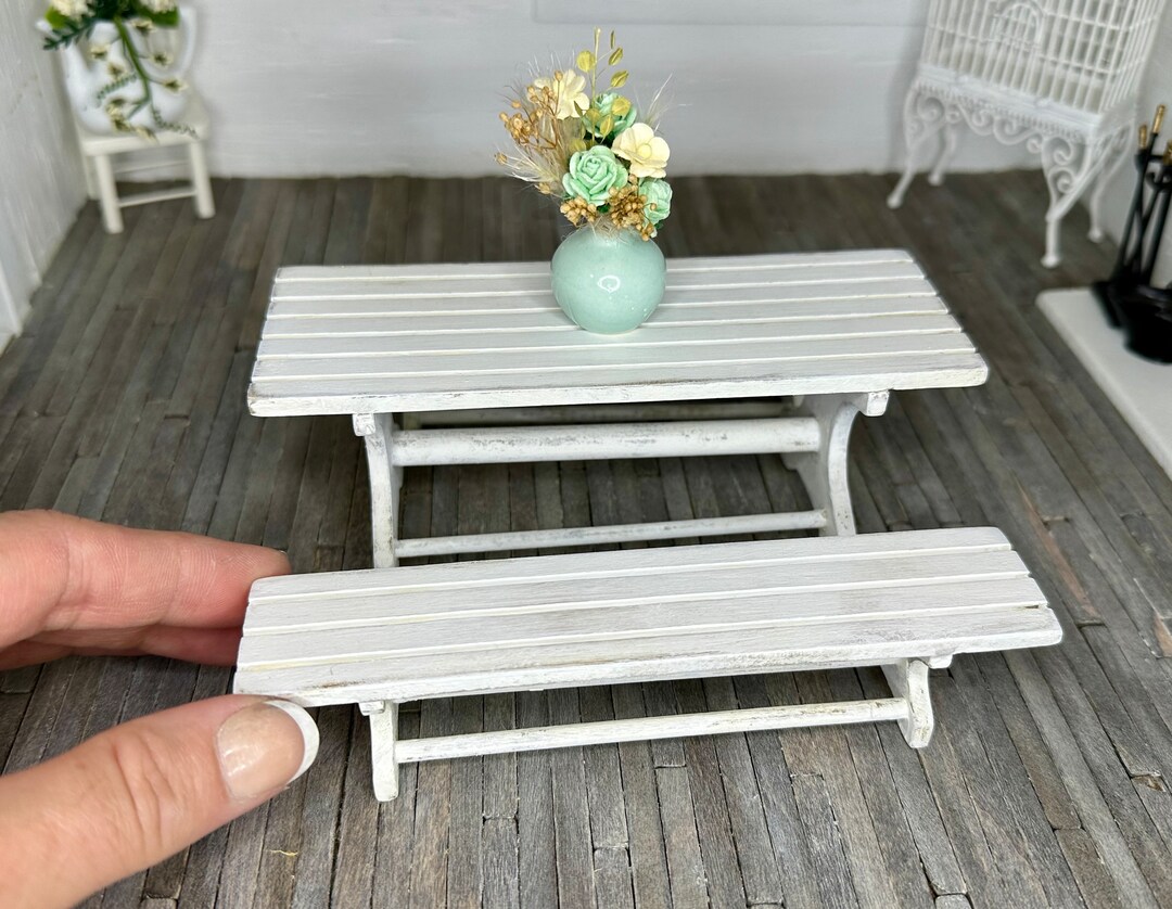 Miniature Dollhouse Farmhouse Style Dining Table Set, 3 Piece Set ...