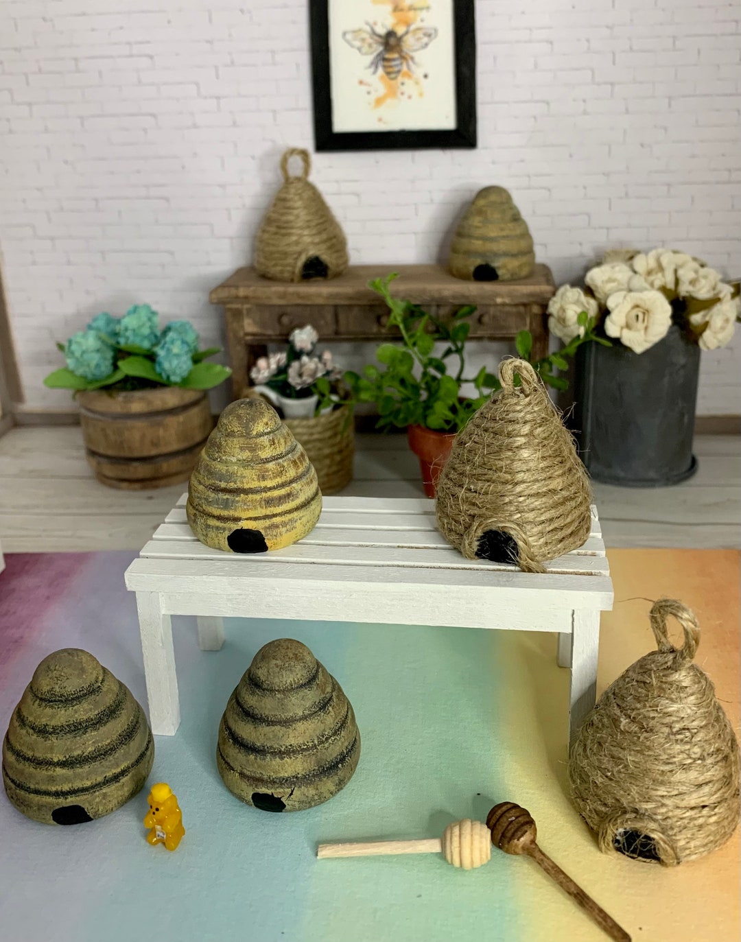 Miniature Dollhouse Bee Skep, Scale 1:12, Miniature Beehive, Miniature ...