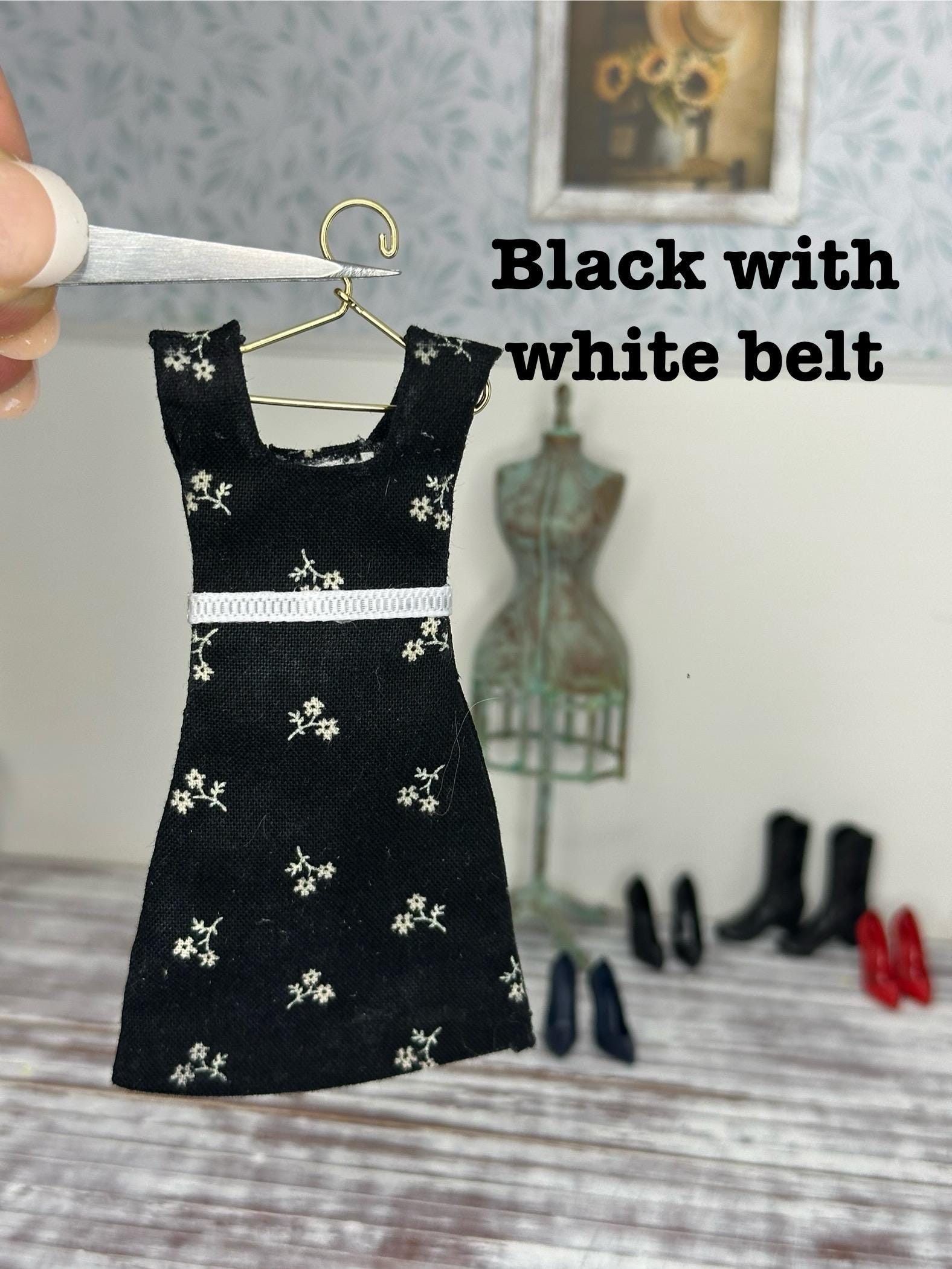 Miniature Display Clothing, Mini Dresses and Clothes, Black Floral - Etsy
