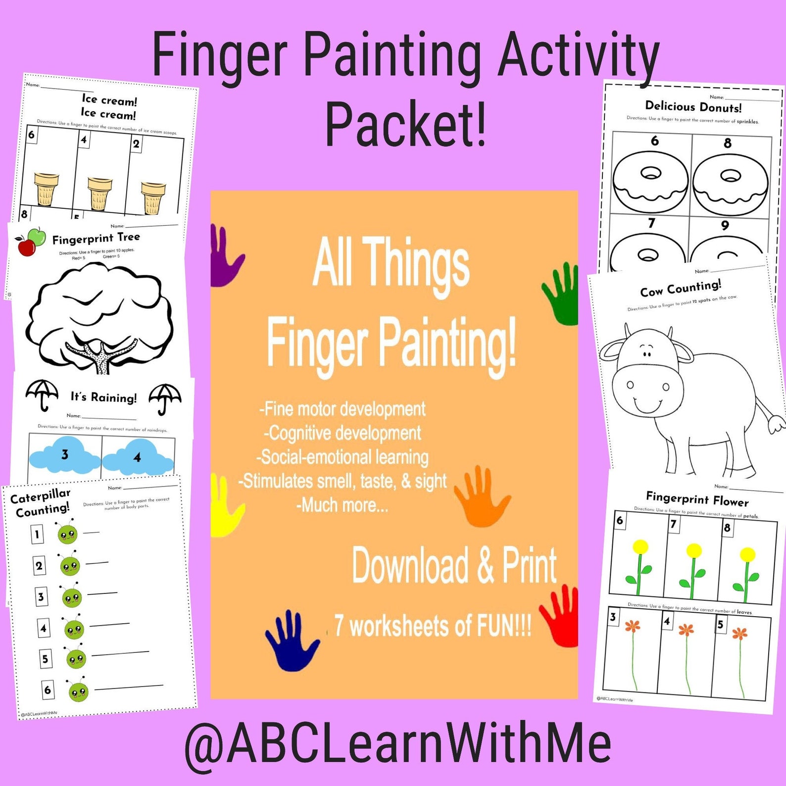 Early Childhood Finger Painting Activity Packet, E-printable, Counting ...