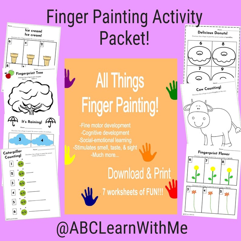 Early Childhood Finger Painting Activity Packet, E-printable, Counting ...