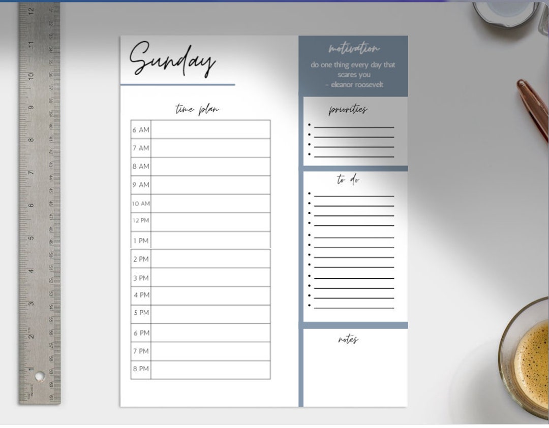 7 Day Daily Planner Motivation Quotes Blue Modern Minimalist Time Plan ...