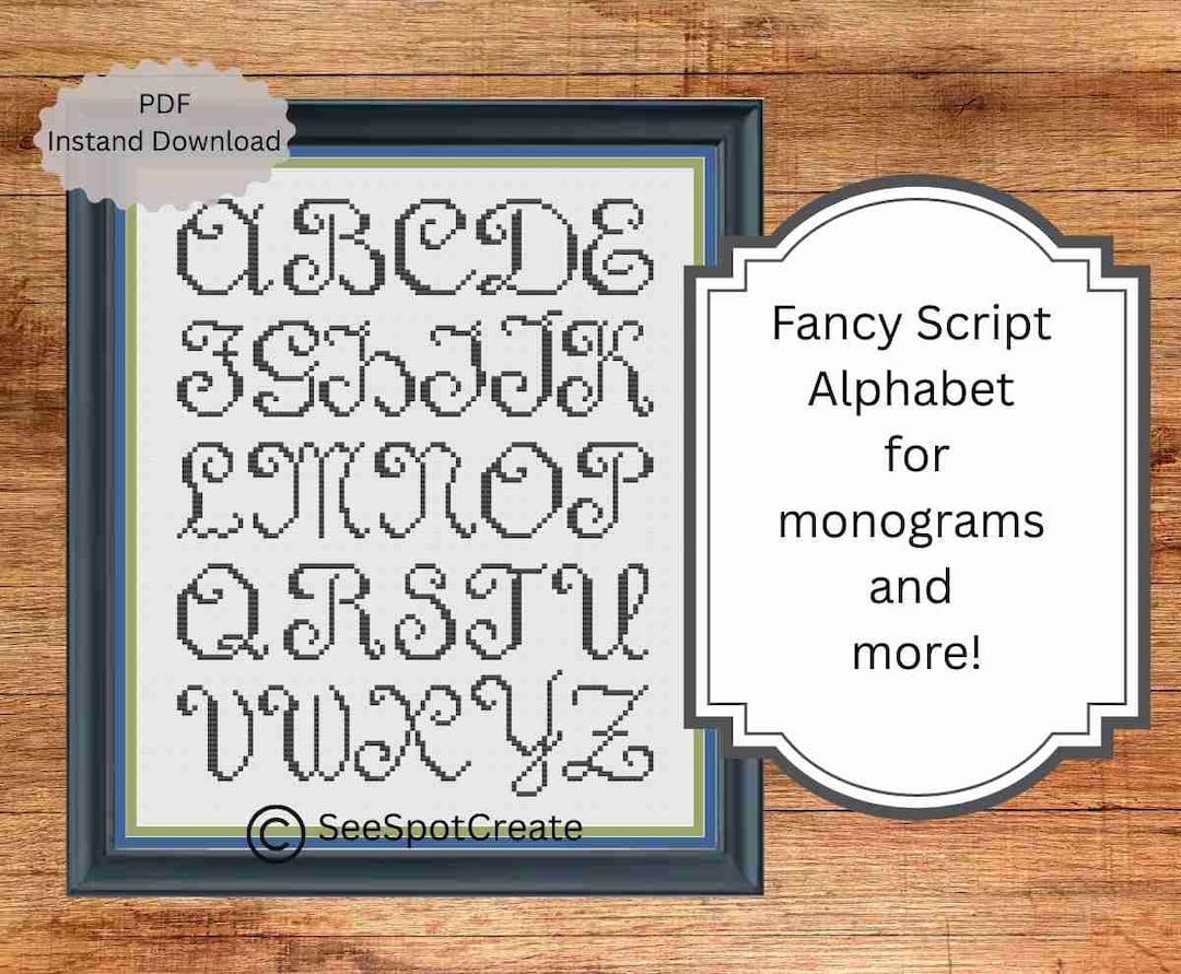 Fancy Script Alphabet Cross Stitch Pattern for Monograms Digital ...