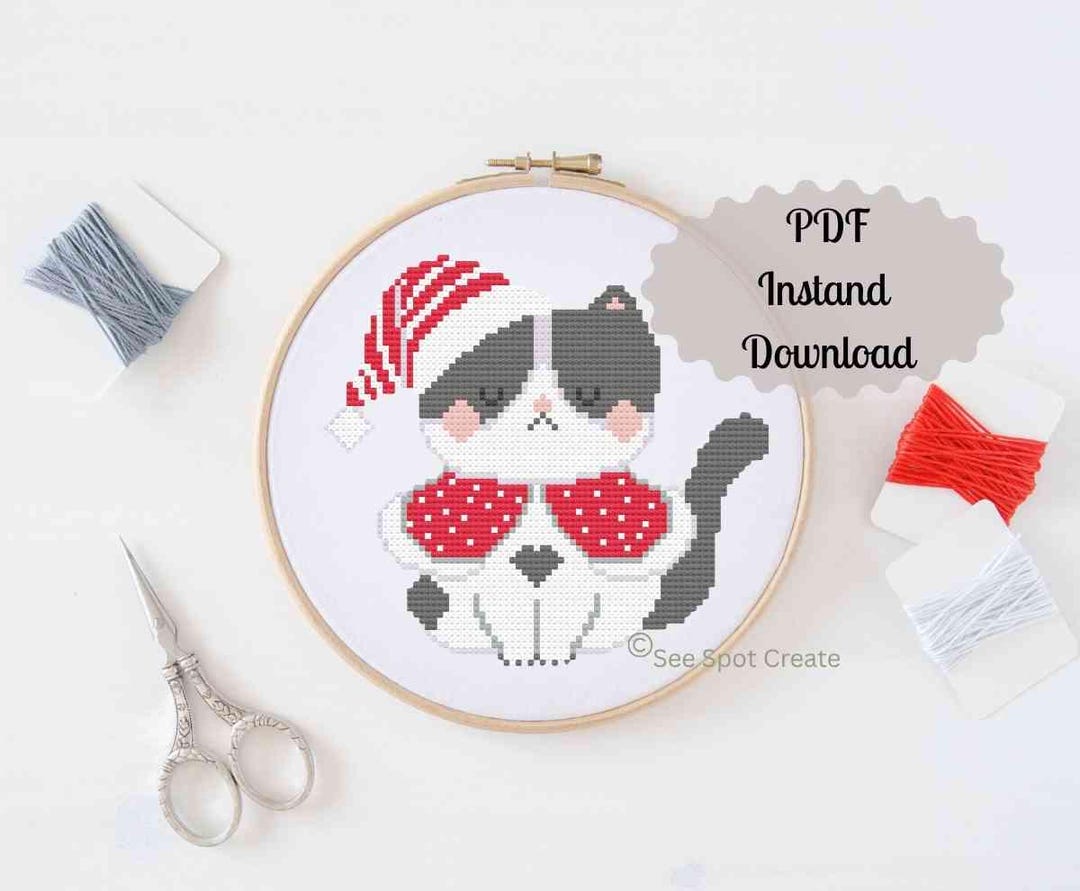 Christmas Cat Cross Stitch Pattern PDF Instant Download Digital Counted ...