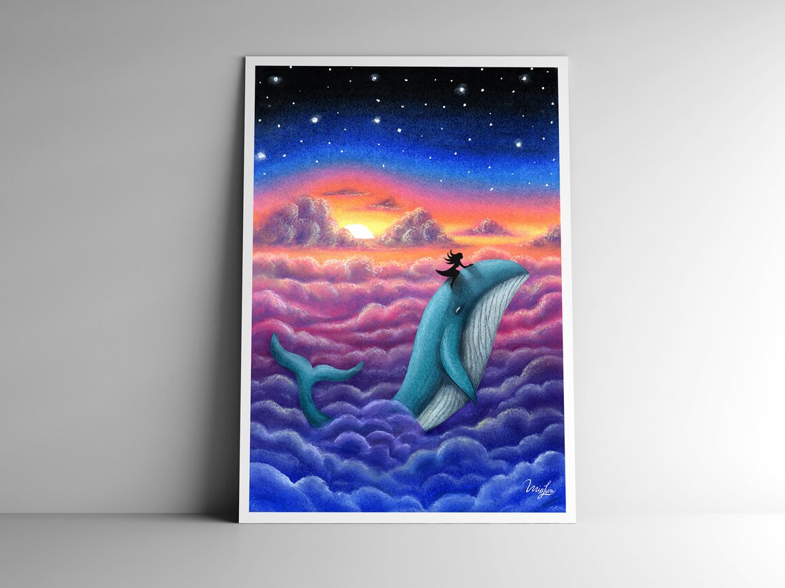 Fine Art Print of My Original Oil Pastels Drawing the Flying - Etsy