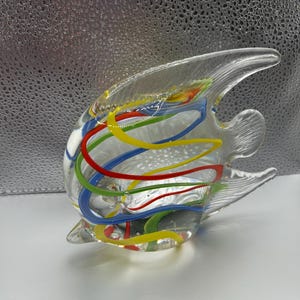 Hand Blown Glass Angel Fish Clear With Multiple Colors 5 in X 5 In - Etsy