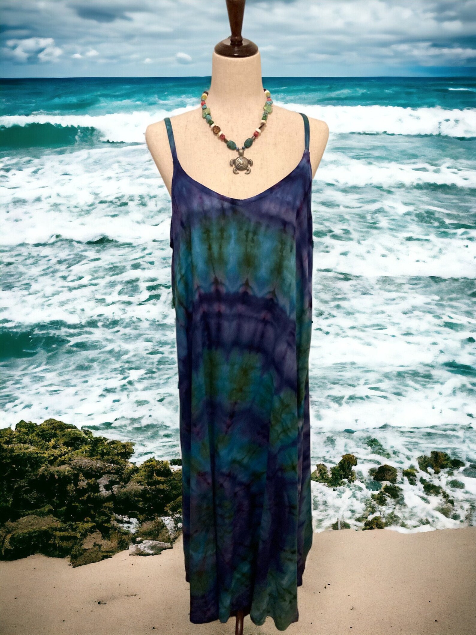 Large Ice Dye Ladies Maxi Dress, Long Tie Dye Slip Dress, Boho Casual ...