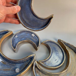 Handmade Ceramic Small Blue and Gold Crescent Moon Dish - Etsy