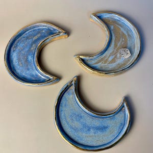 Handmade Ceramic Small Blue and Gold Crescent Moon Dish - Etsy