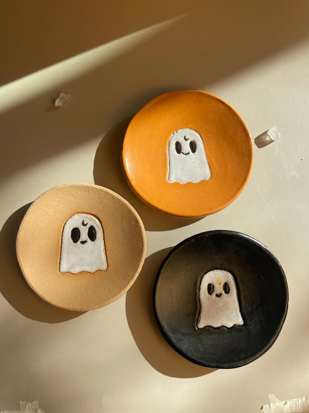 Handmade Ghost Dishes With Gold Crescent Moon – Halloween Decor and ...