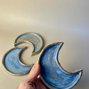 Handmade Ceramic Small Blue and Gold Crescent Moon Dish - Etsy