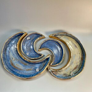 Handmade Ceramic Small Blue and Gold Crescent Moon Dish - Etsy