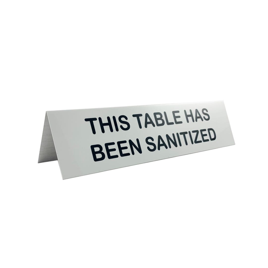 Sanitized Table Tent Sign: Aluminum, Two Sided, 5 Pack (8x2 Inch) - Etsy