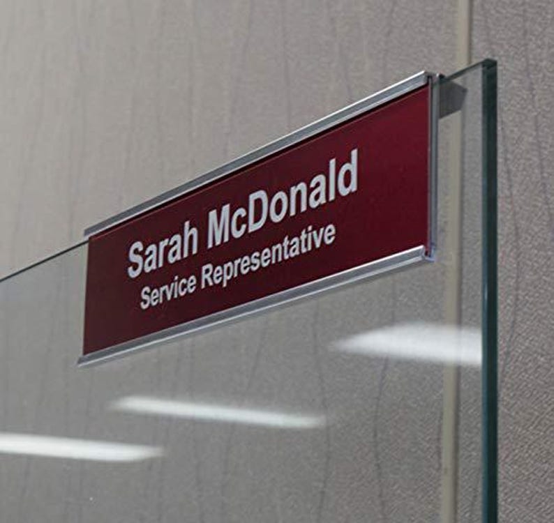 Glass Cubicle Nameplate Holder With Custom Plastic Nameplate - Etsy