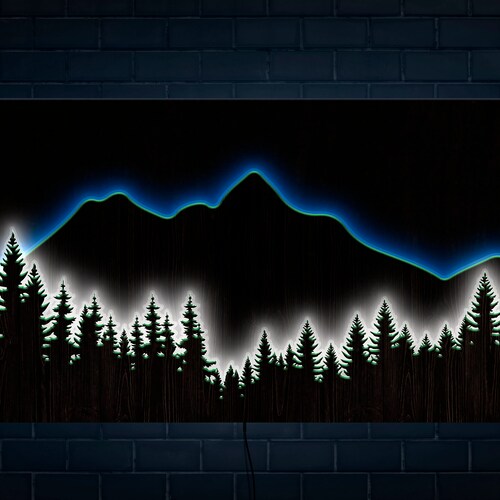 Mountain LED Metal Art Sign / Light up Mountain Metal Sign / - Etsy
