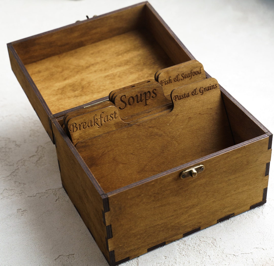 Wooden Recipe Box With Dividers, Personalized Recipe Box for Bridal ...