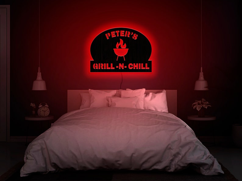 Custom Lighted Sign, Personalized Bbq Sign LED, Grilling Lighted Sign ...