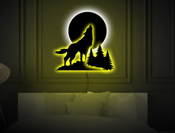 Wolf Neon Sign Wolf Led Sign Wolf and Moon Wall Art With - Etsy