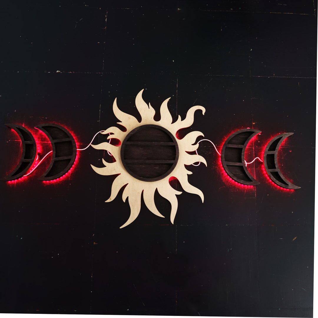 Wall Moon Light, Phases Shelves, Shelf Rack With LED Lights, Moon Led ...