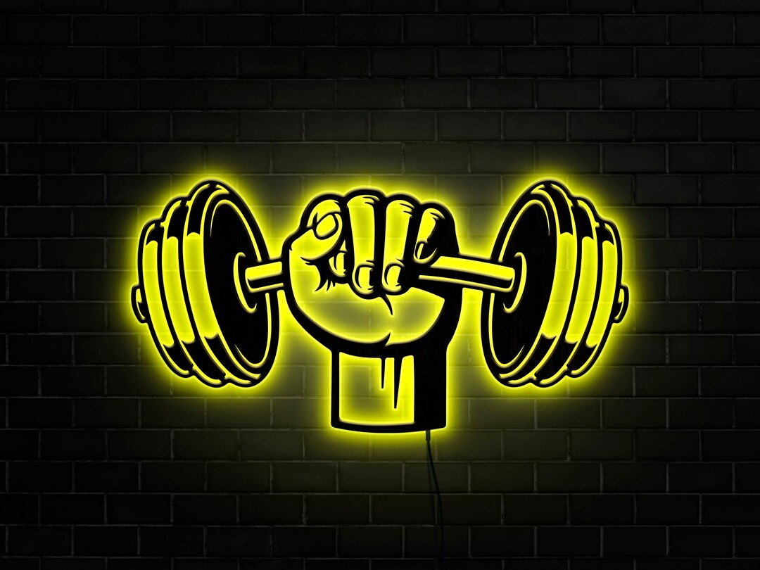 Dumbbell Neon Sign, Dumbbell Led Sign, GYM Neon Sign, Wooden Dumbbell ...